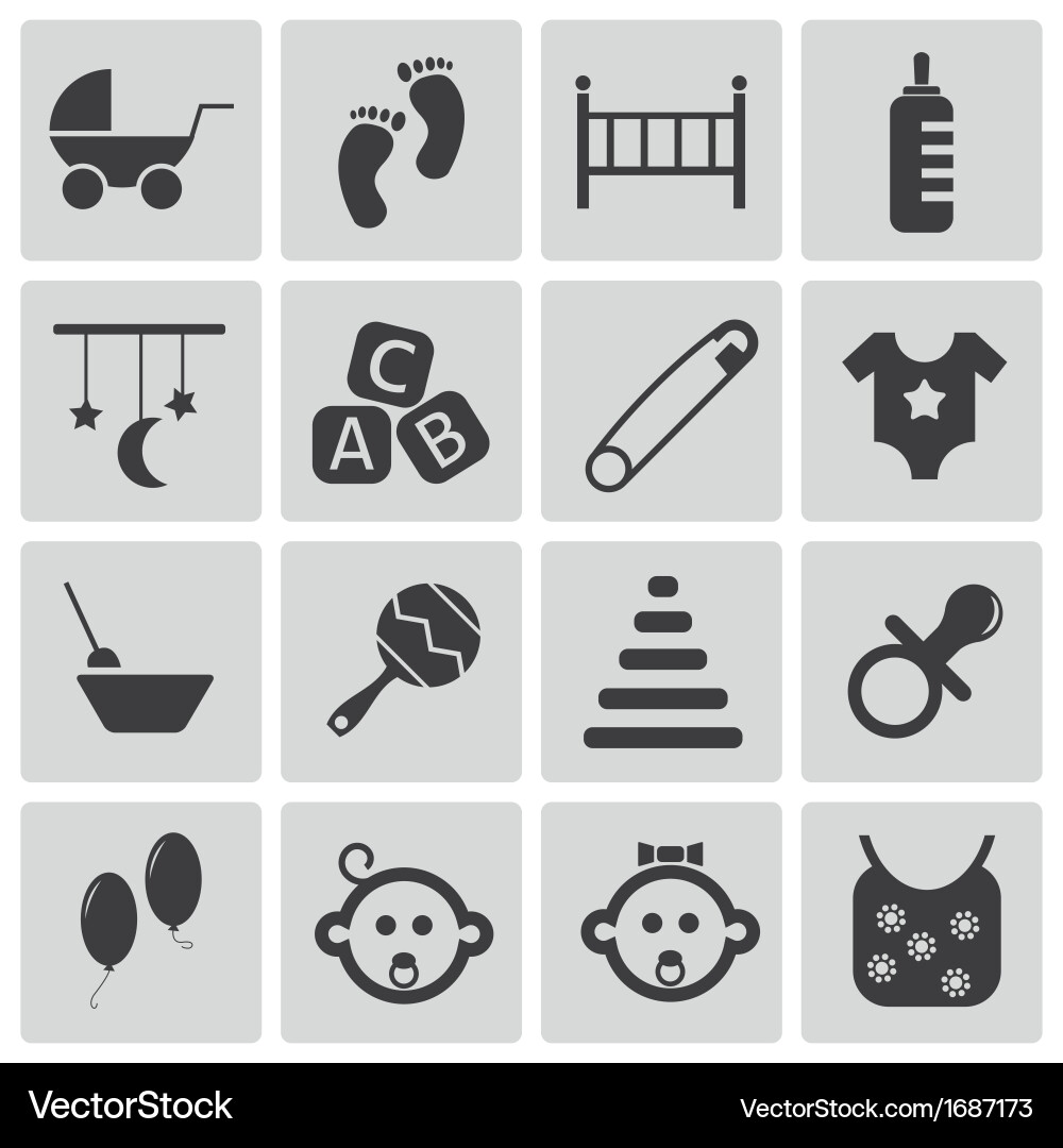 Black baby icons set Royalty Free Vector Image