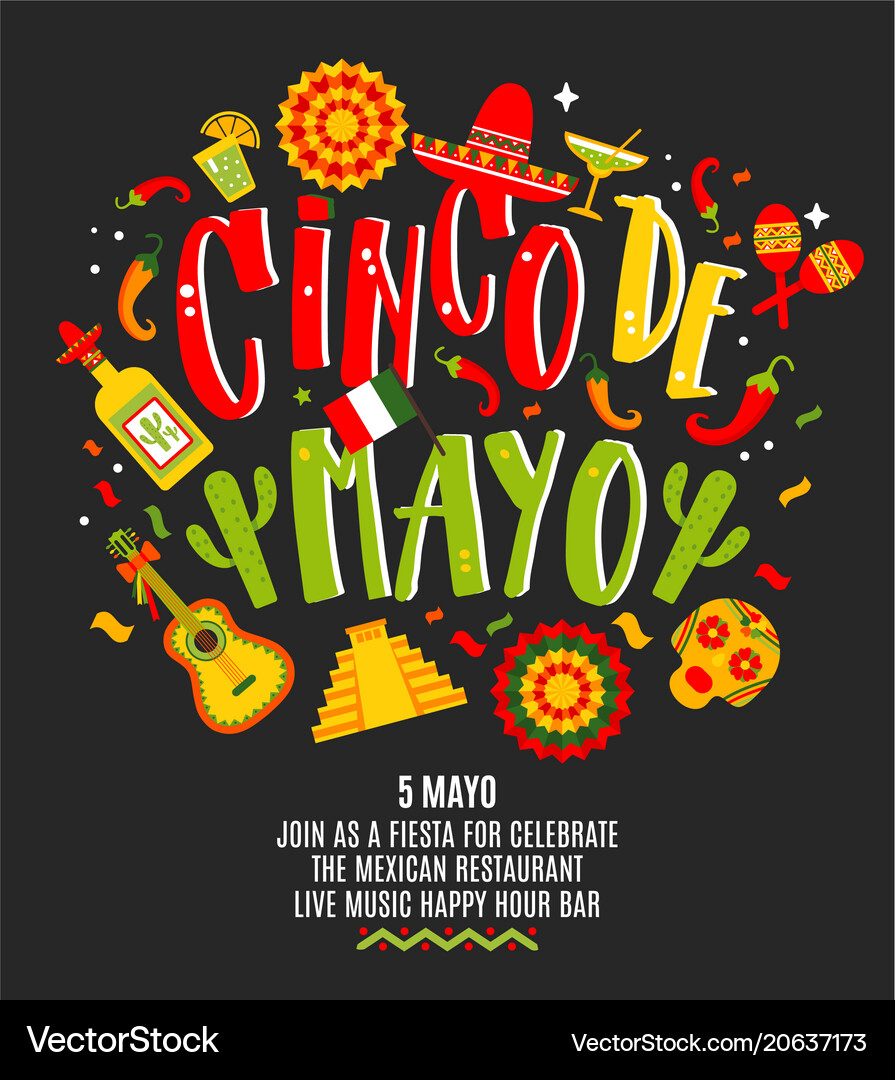 Cinco de Mayo Fiesta Lettering Royalty Free Vector Image