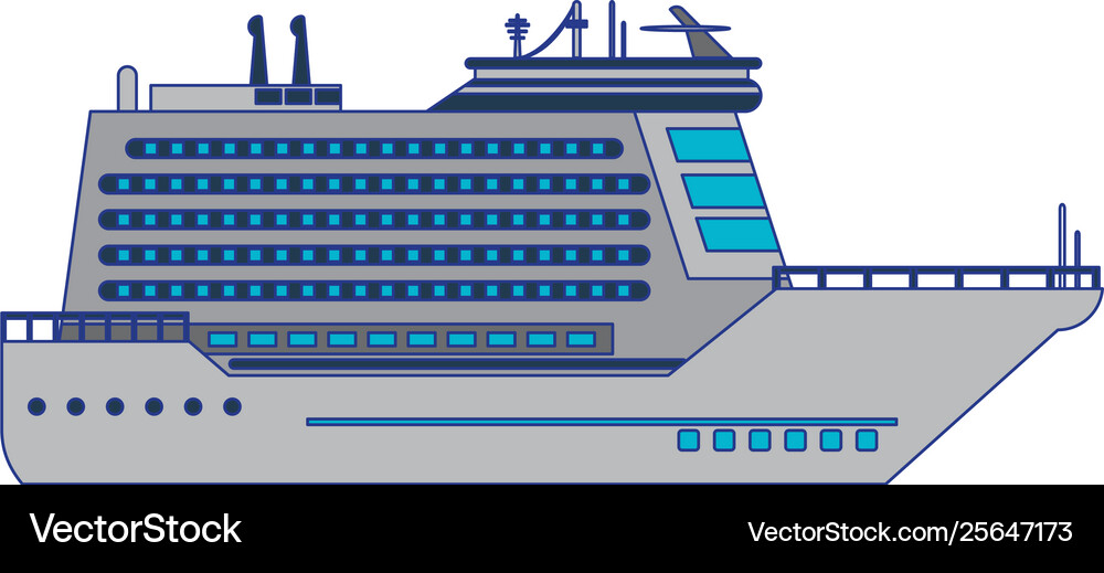 Cruise ship boat sideview isolated blue lines Vector Image
