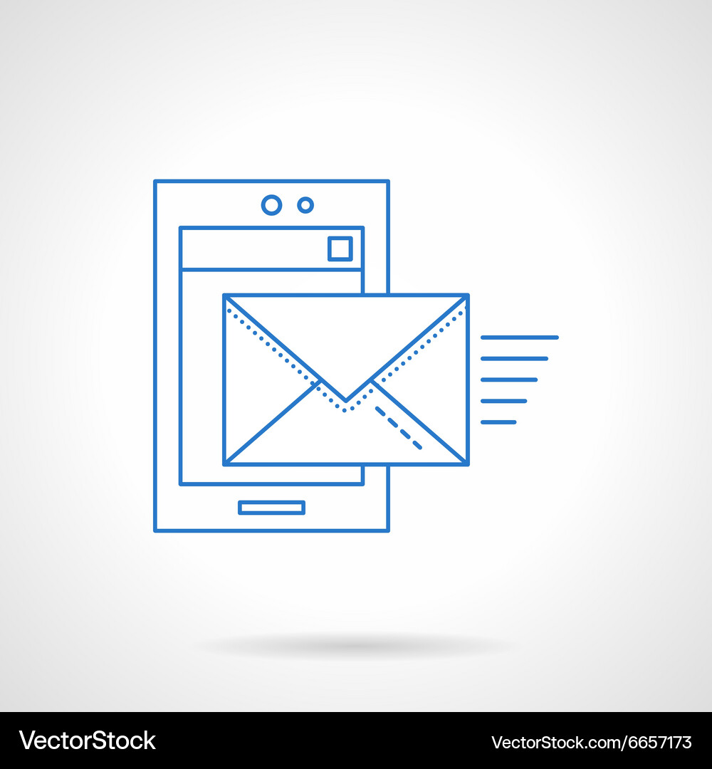 Flat blue line mobile mail icon Royalty Free Vector Image