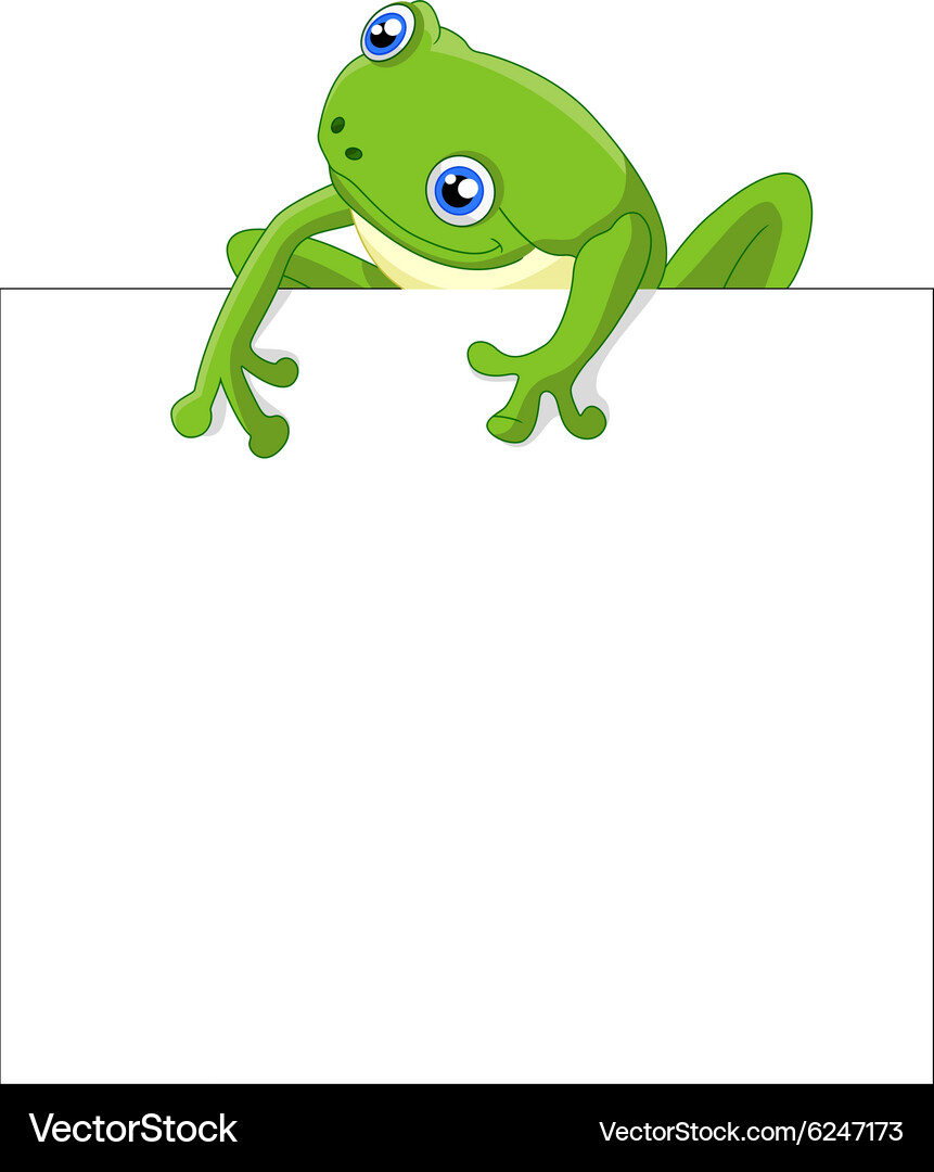 Funny frog cartoon with blank sign Royalty Free Vector Image