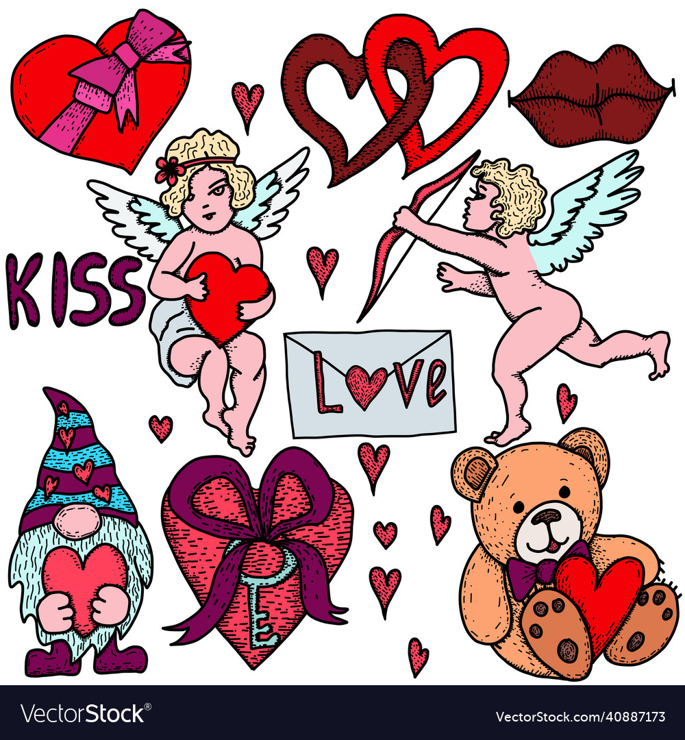 Hand drawn doodles valentines day set Royalty Free Vector