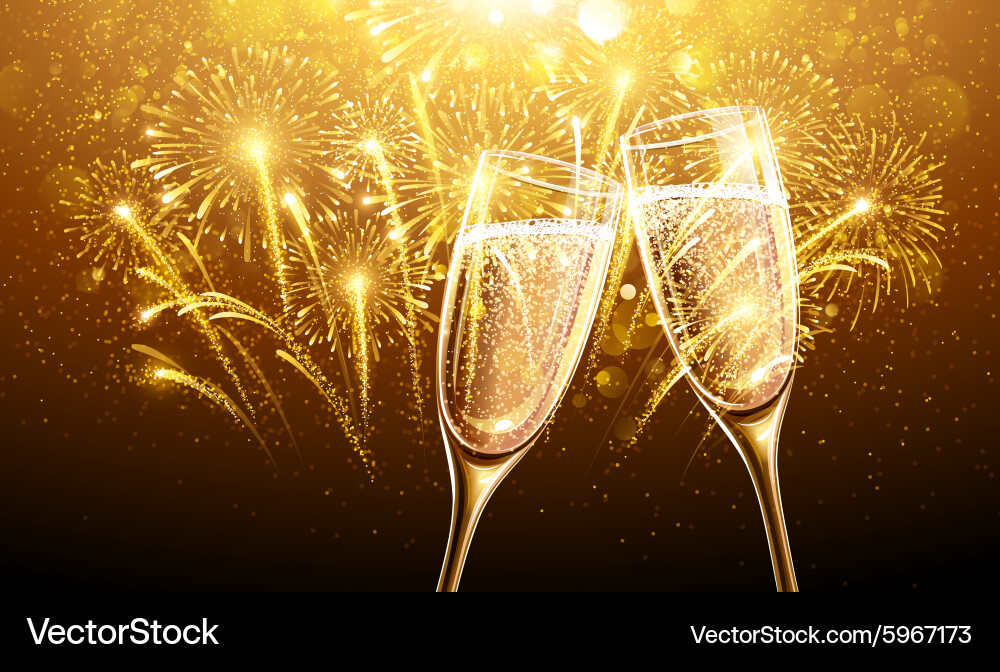 New year fireworks and champagne Royalty Free Vector Image
