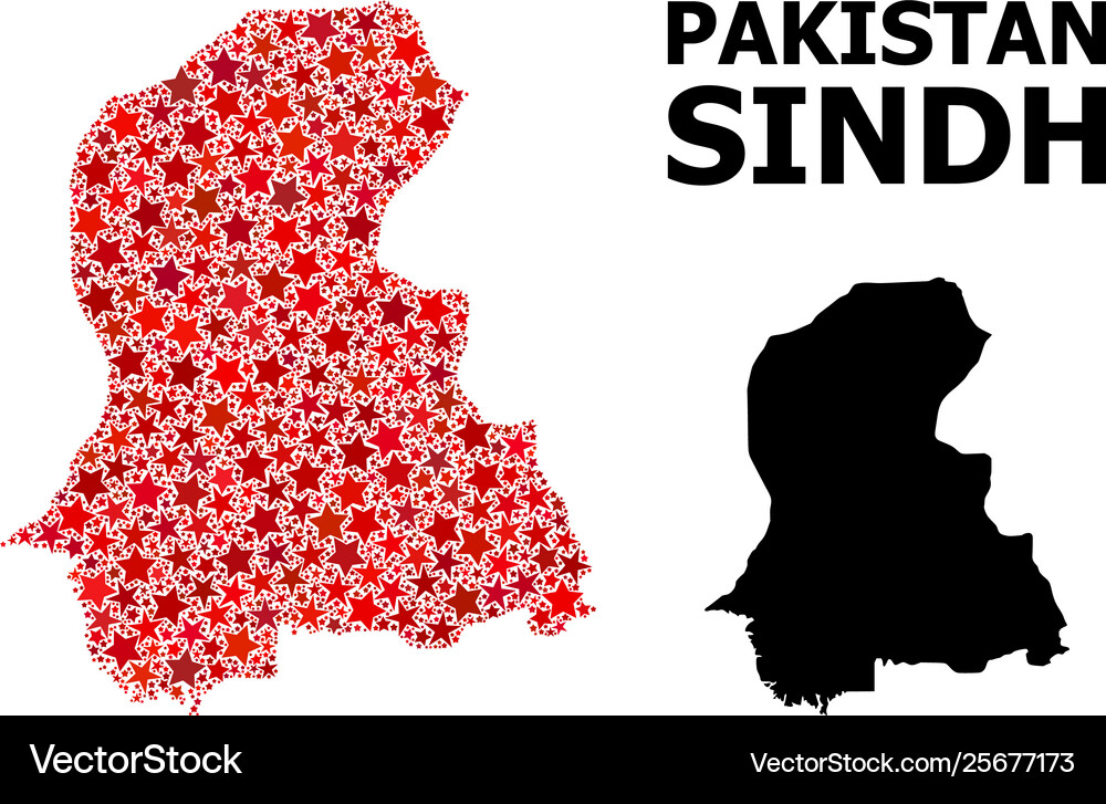 Red star mosaic map sindh province Royalty Free Vector Image