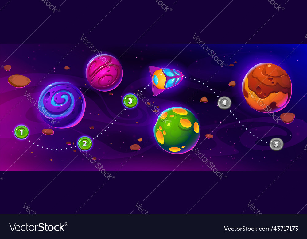 Space game ui level map with shuttle flying sky Vector Image Space game ui level map with shuttle flying sky Vector Image