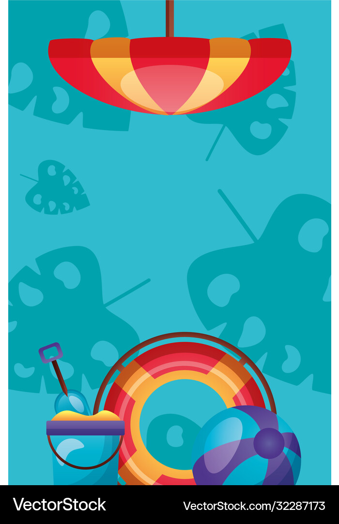 Summer float ball sand bucket and umbrella Vector Image