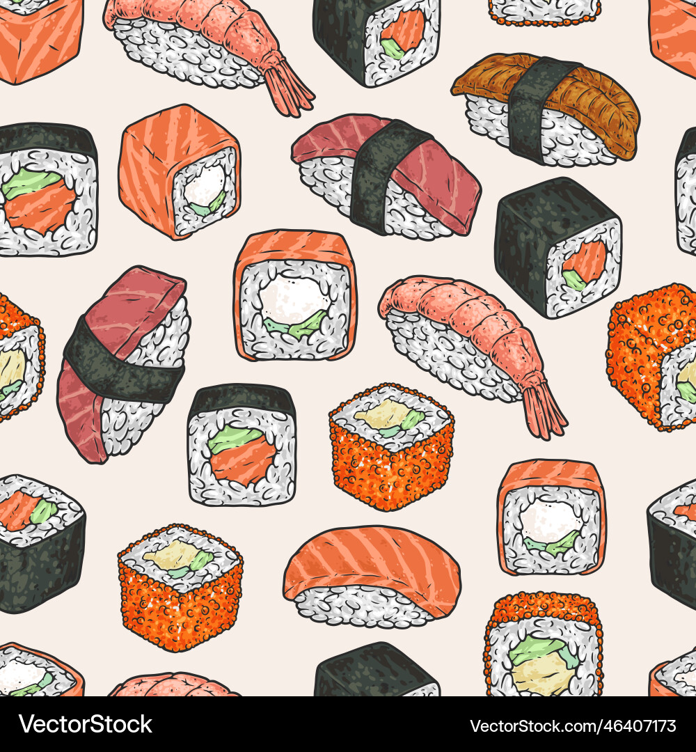 Sushi food pattern seamless colorful Royalty Free Vector