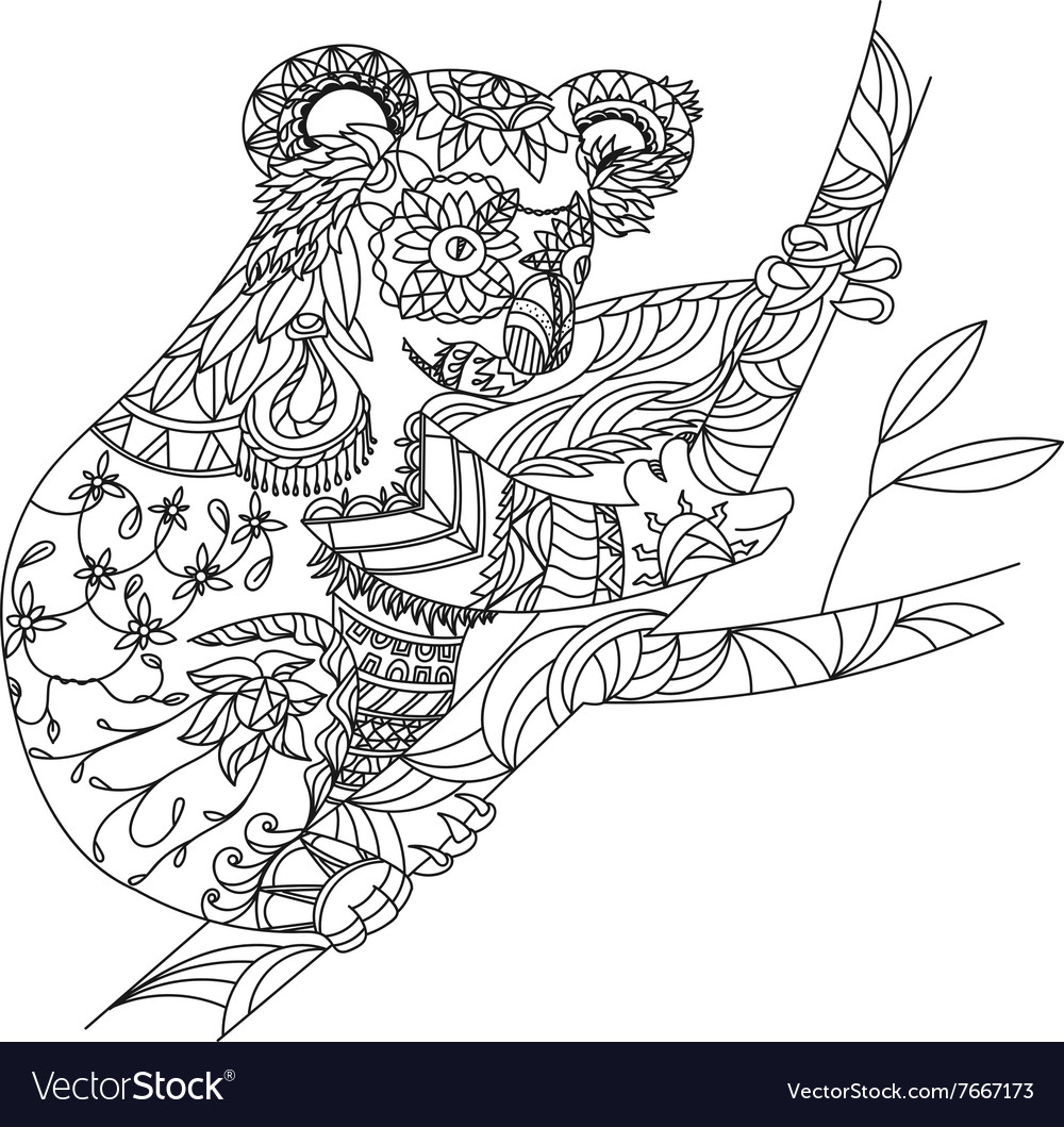 Zentangle patterned koala bear sitting on Vector Image