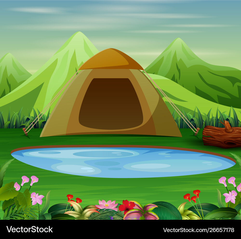 Camping in a beautiful nature landscape Royalty Free Vector