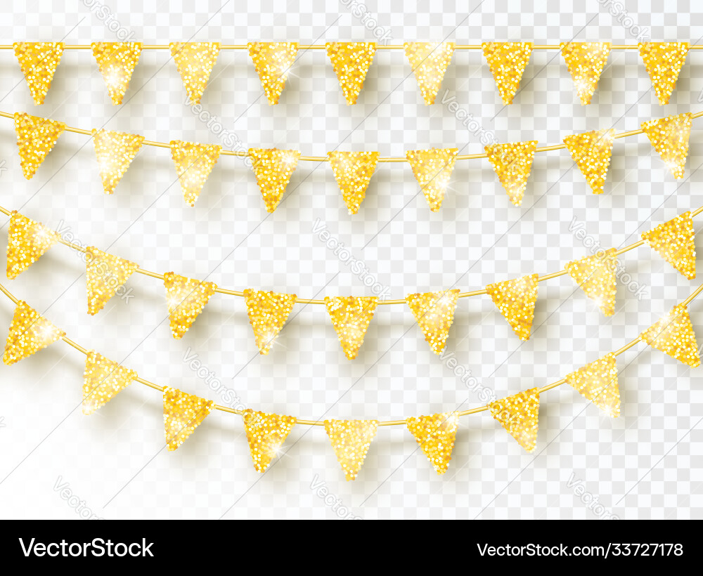 Glitter gold party flags decoration set isolated Vector Image