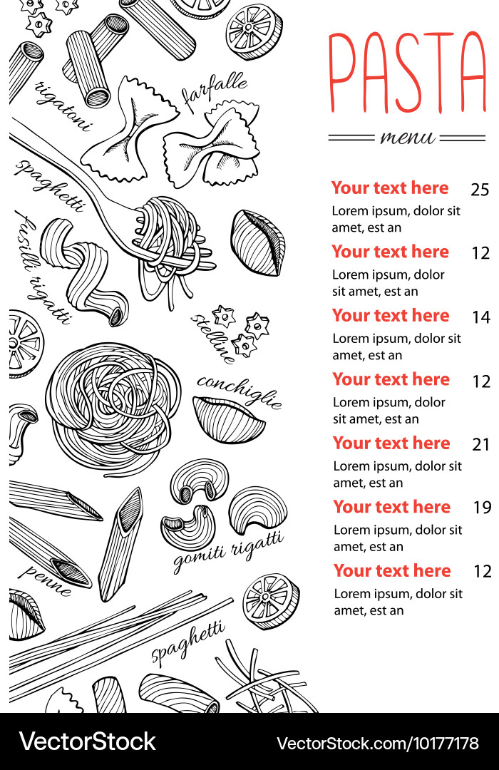 Hand drawn pasta menu vintage line art Royalty Free Vector