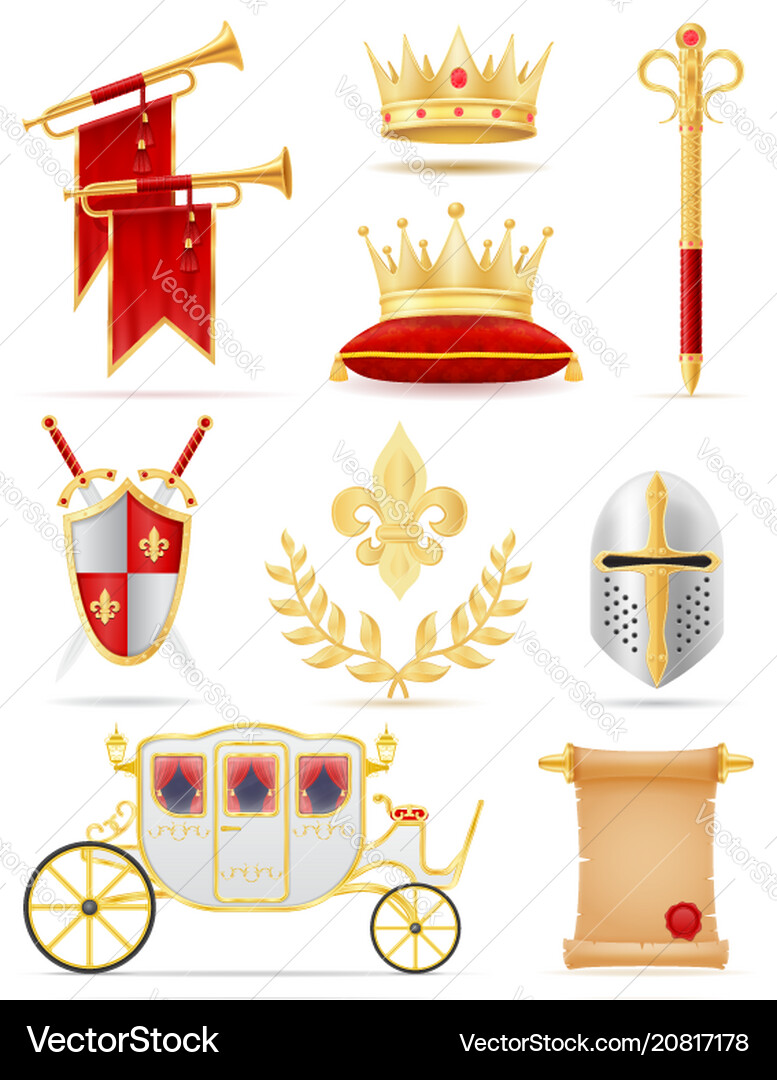 King royal golden attributes medieval power Vector Image