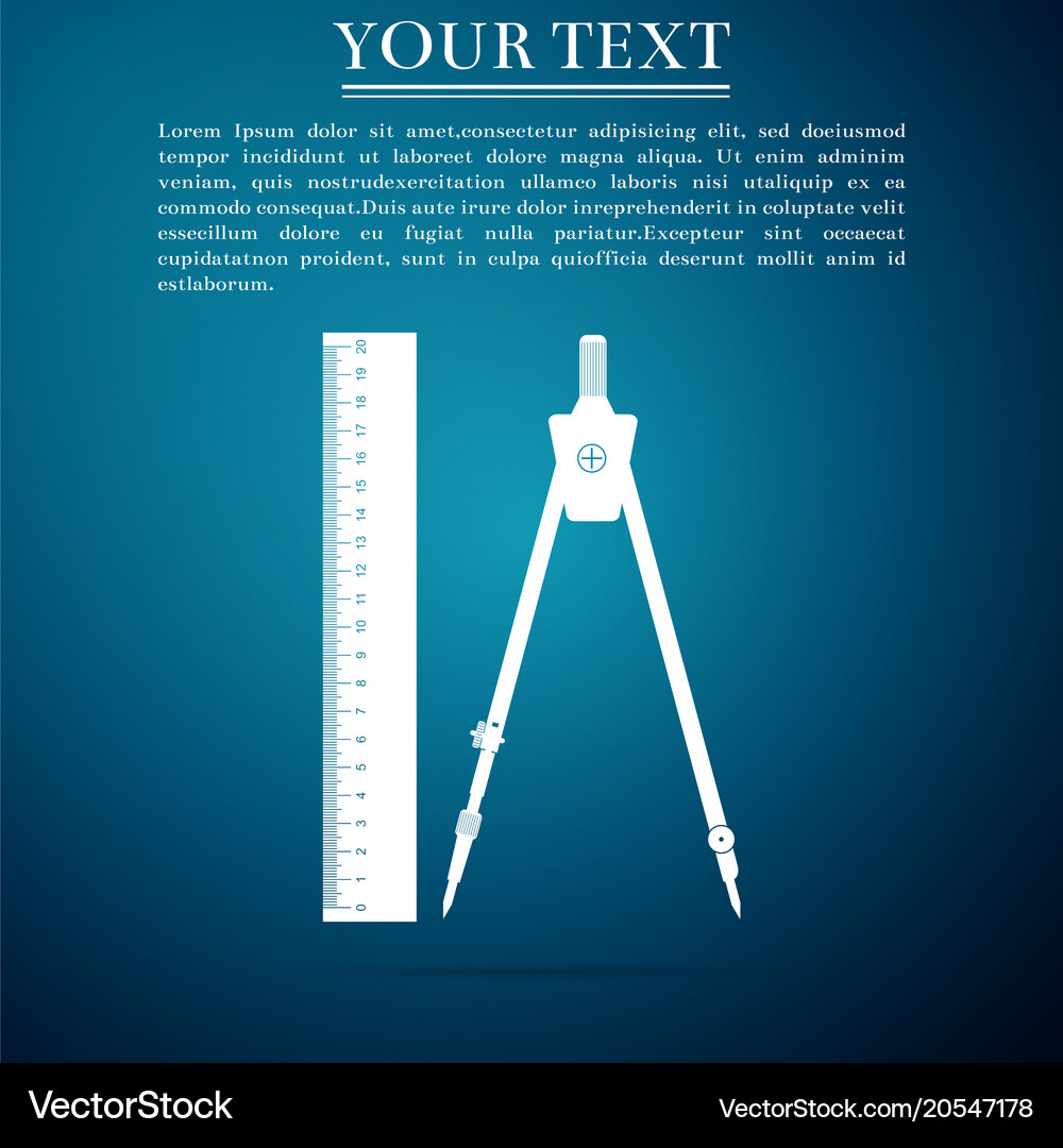 Ruler and drawing compass icon on blue background Vector Image