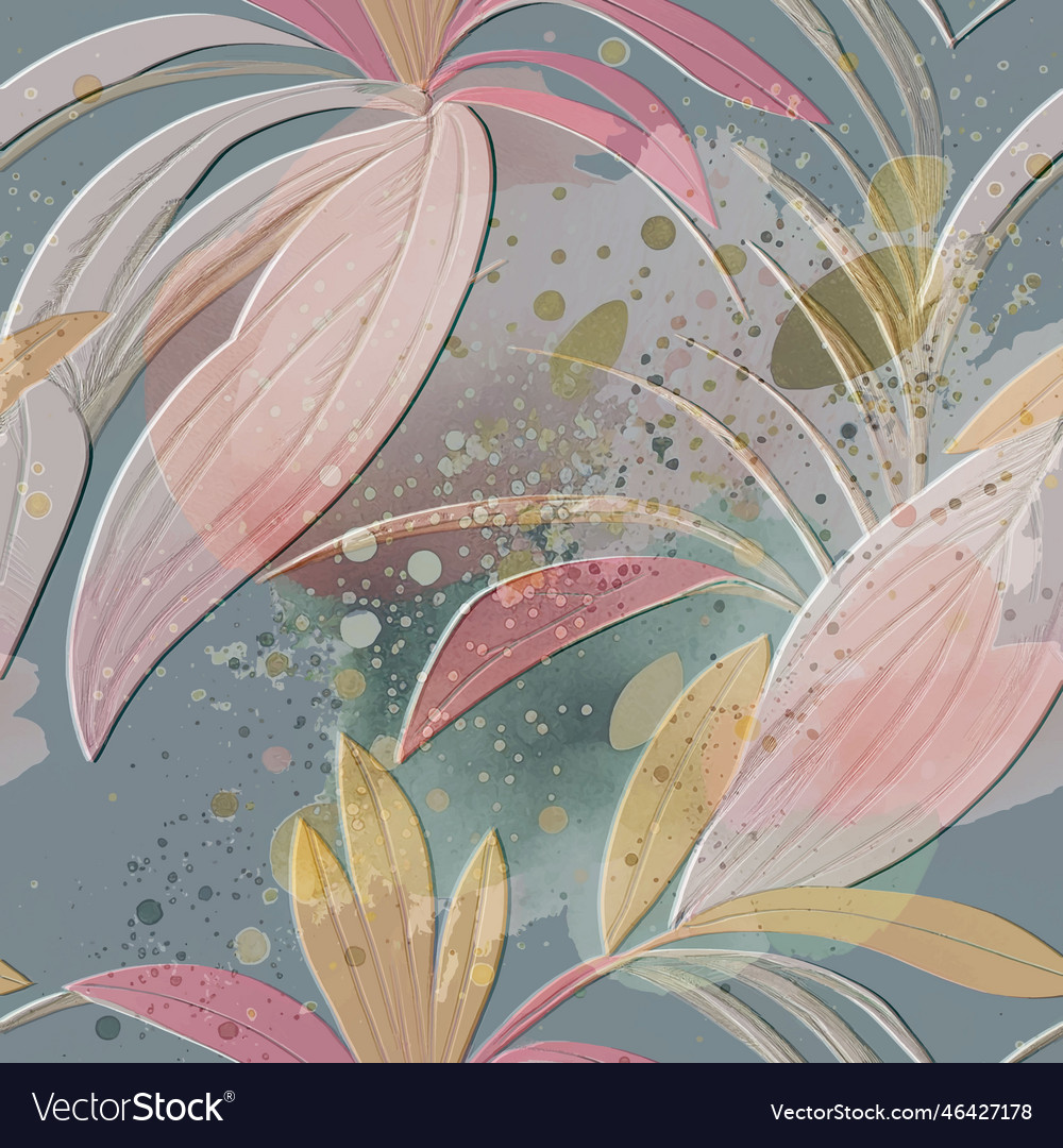 Tropical flowers textured 3d seamless pattern Vector Image Tropical flowers textured 3d seamless pattern Vector Image
