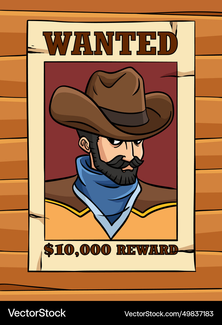 Cowboy wanted poster colored cartoon Royalty Free Vector