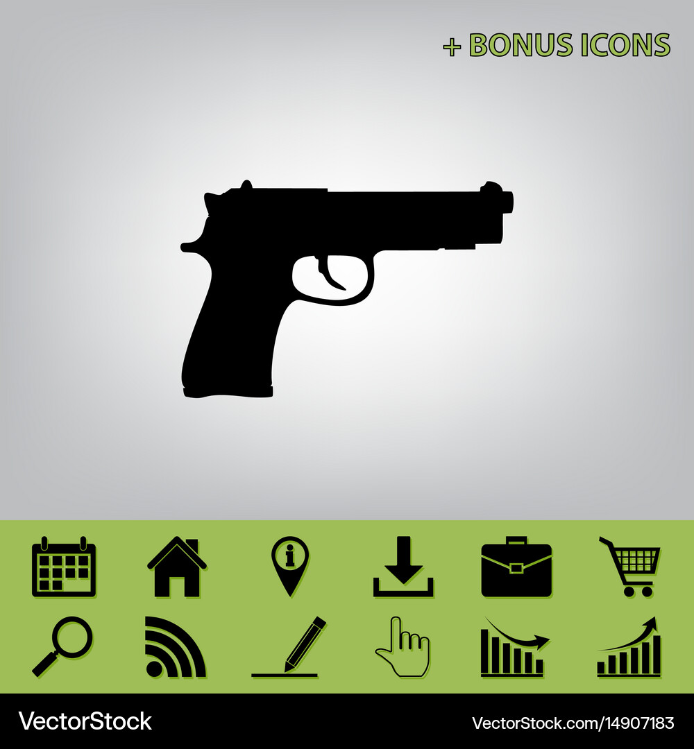 Gun sign black icon at gray Royalty Free Vector Image