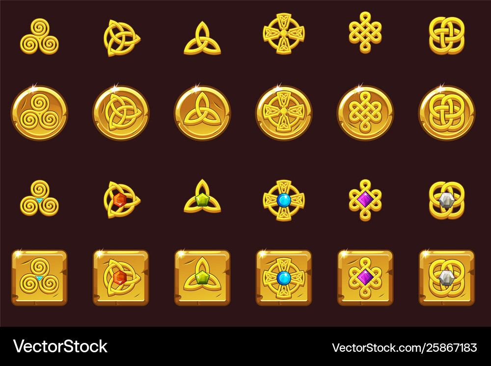 Set icons celtic symbols with gems Royalty Free Vector Image