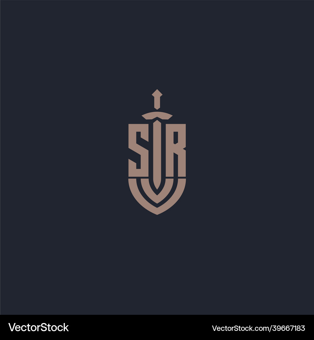 SR Monogram Shield Sword Logo Royalty Free Vector Image