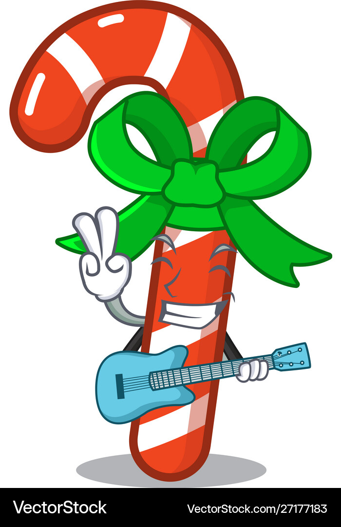 With guitar candy cane character shaped a cartoon Vector Image