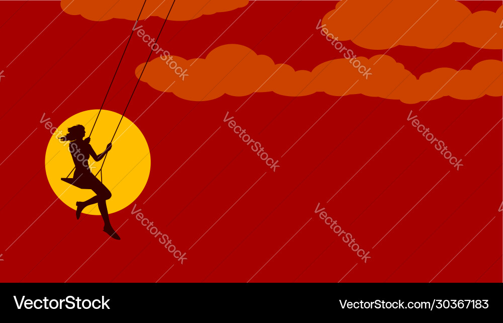 Young woman swinging sunset Royalty Free Vector Image