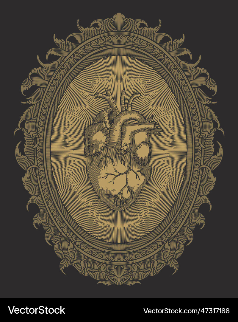 An antique human heart with Royalty Free Vector Image