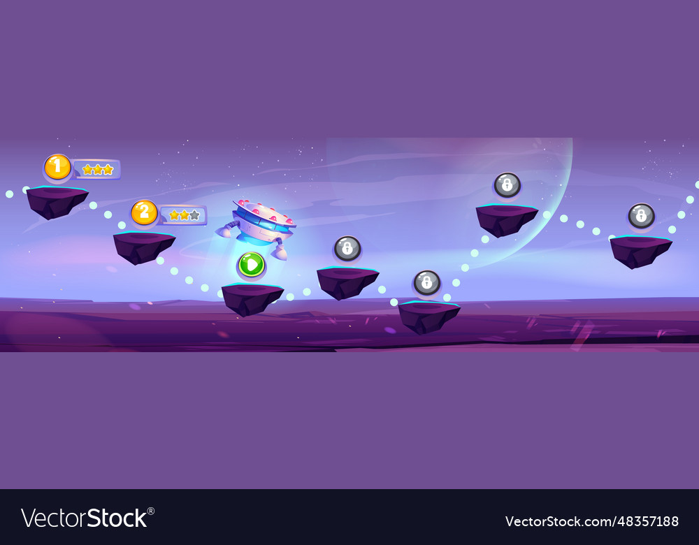 Arcade game progress map on space background Vector Image
