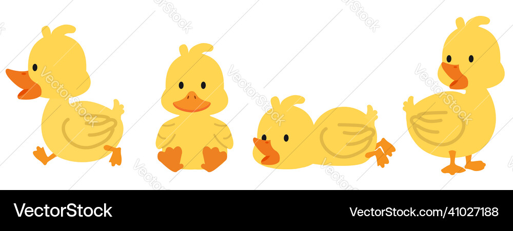 Cute yellow ducks cartoon collection set Vector Image