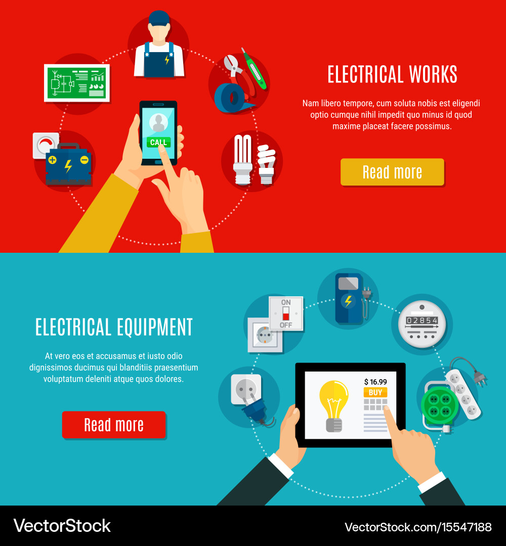Electrical equipment and electrician banners Vector Image