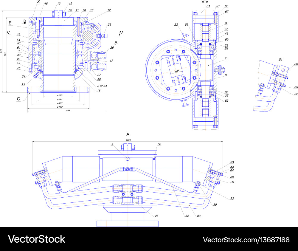 Engineering drawing of industrial equipment Vector Image