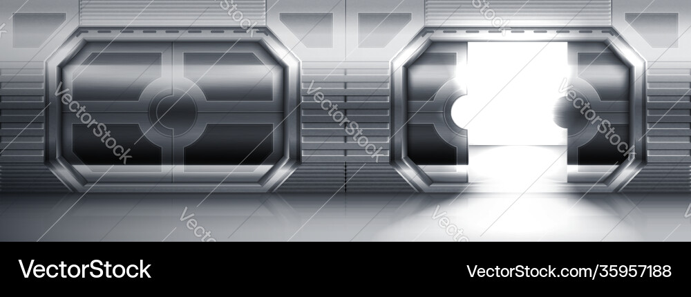 Futuristic open and closed metal sliding doors Vector Image