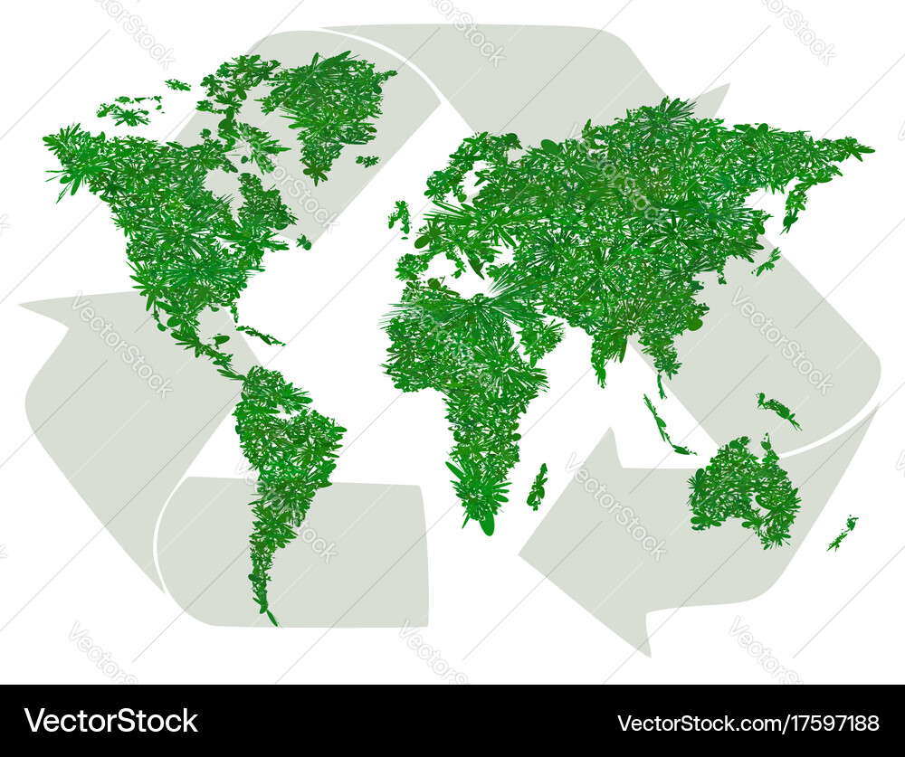 Green world map with sign recycling Royalty Free Vector