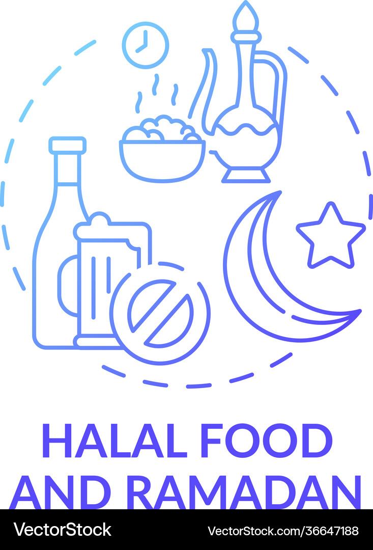 Halal food and ramadan blue gradient concept icon Vector Image