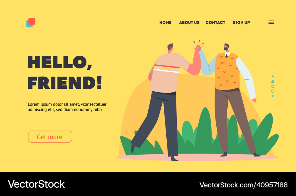 Hello friend landing page template human Vector Image