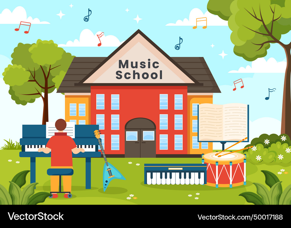 Music school with playing various musical Vector Image