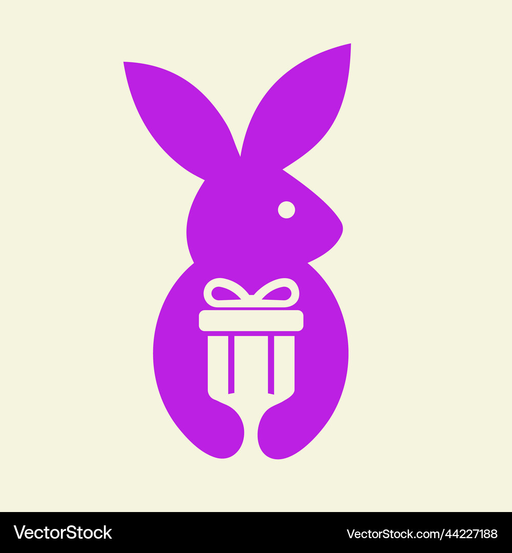 Rabbit gift logo negative space concept template Vector Image