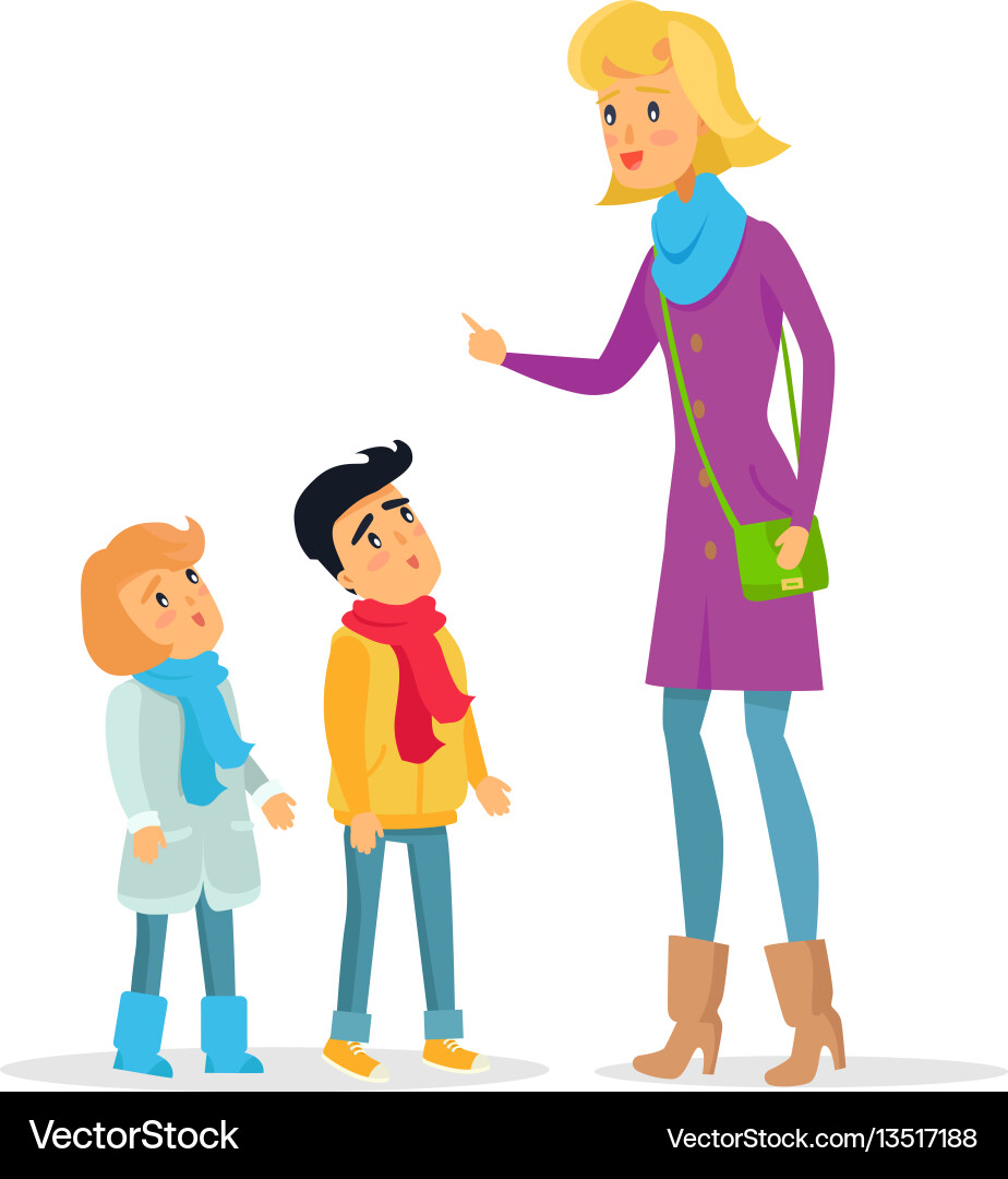 Woman explaining rules for attentive children Vector Image