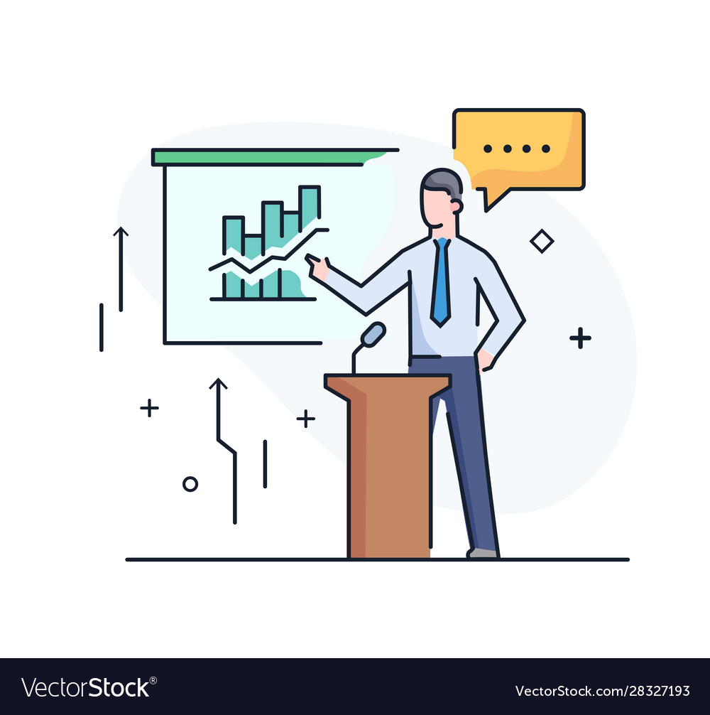 Business coach at blackboard training Royalty Free Vector