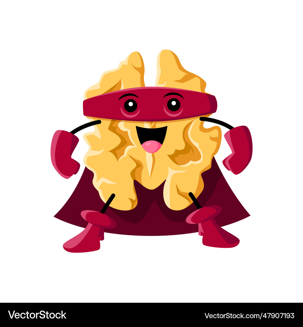 Cartoon walnut nut superhero funny character Vector Image