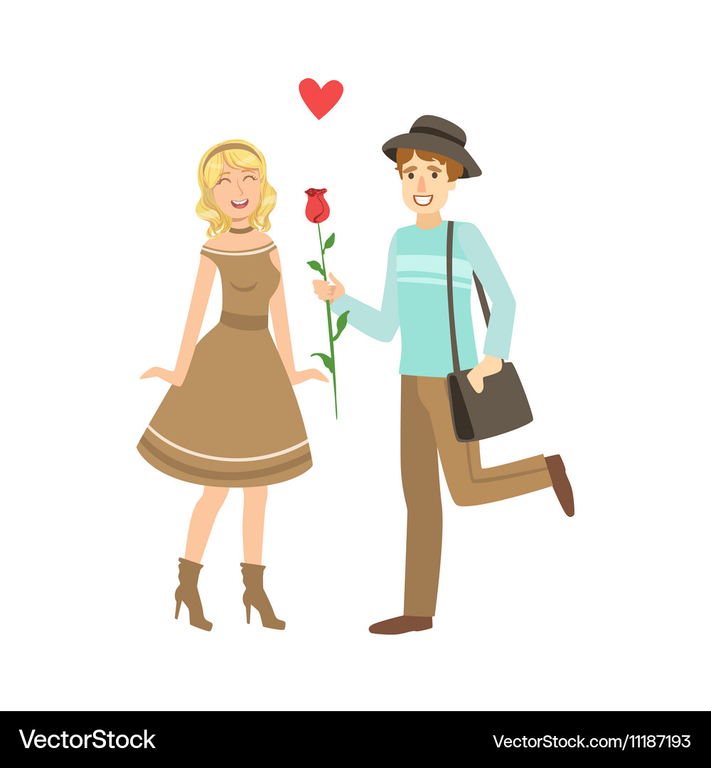 Couple In Love Man Presenting A Rose Royalty Free Vector