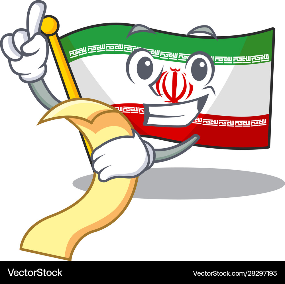 Cute flag iran cartoon character with menu ready Vector Image