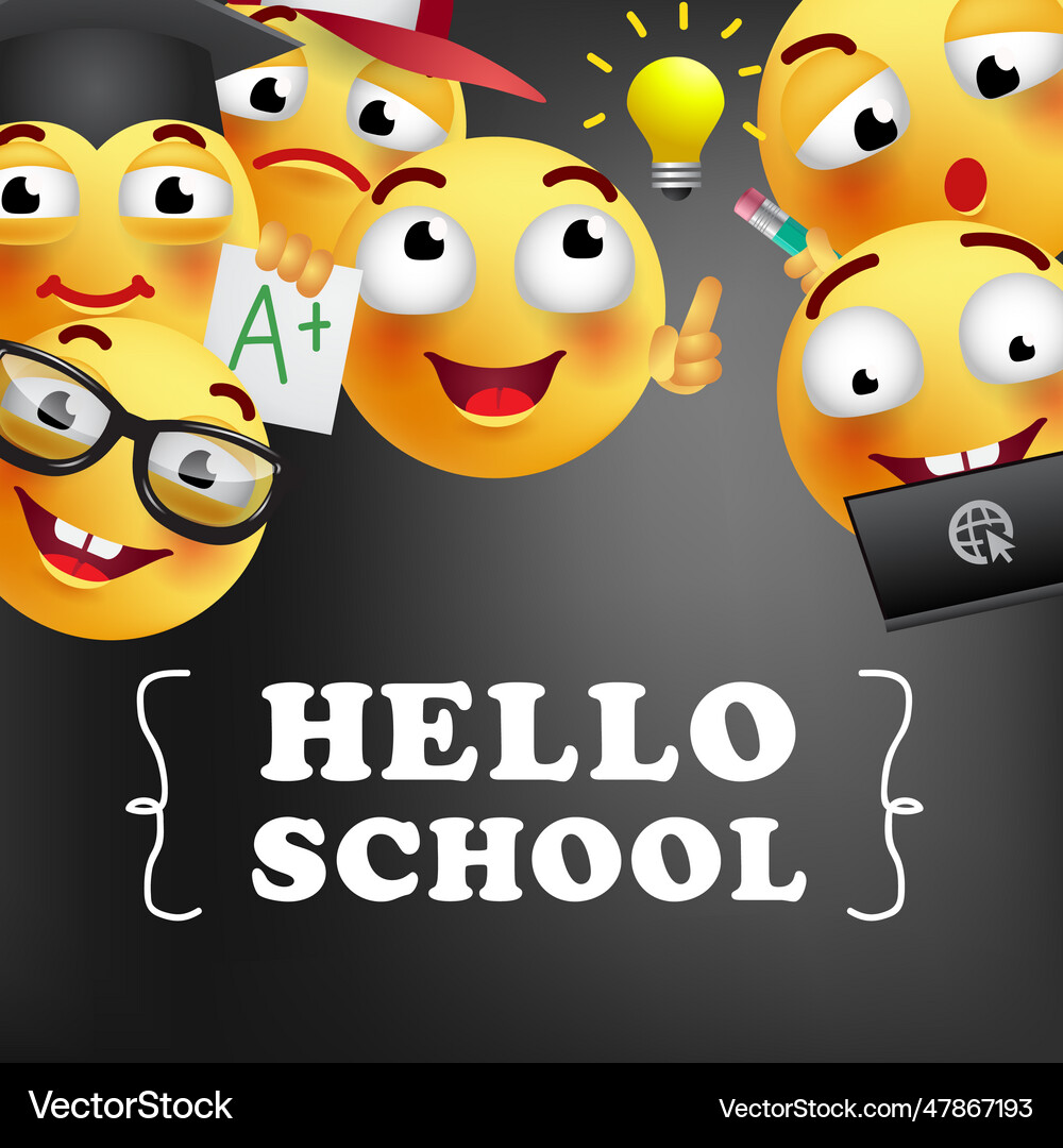 Hello school lettering with smiling emojies Vector Image