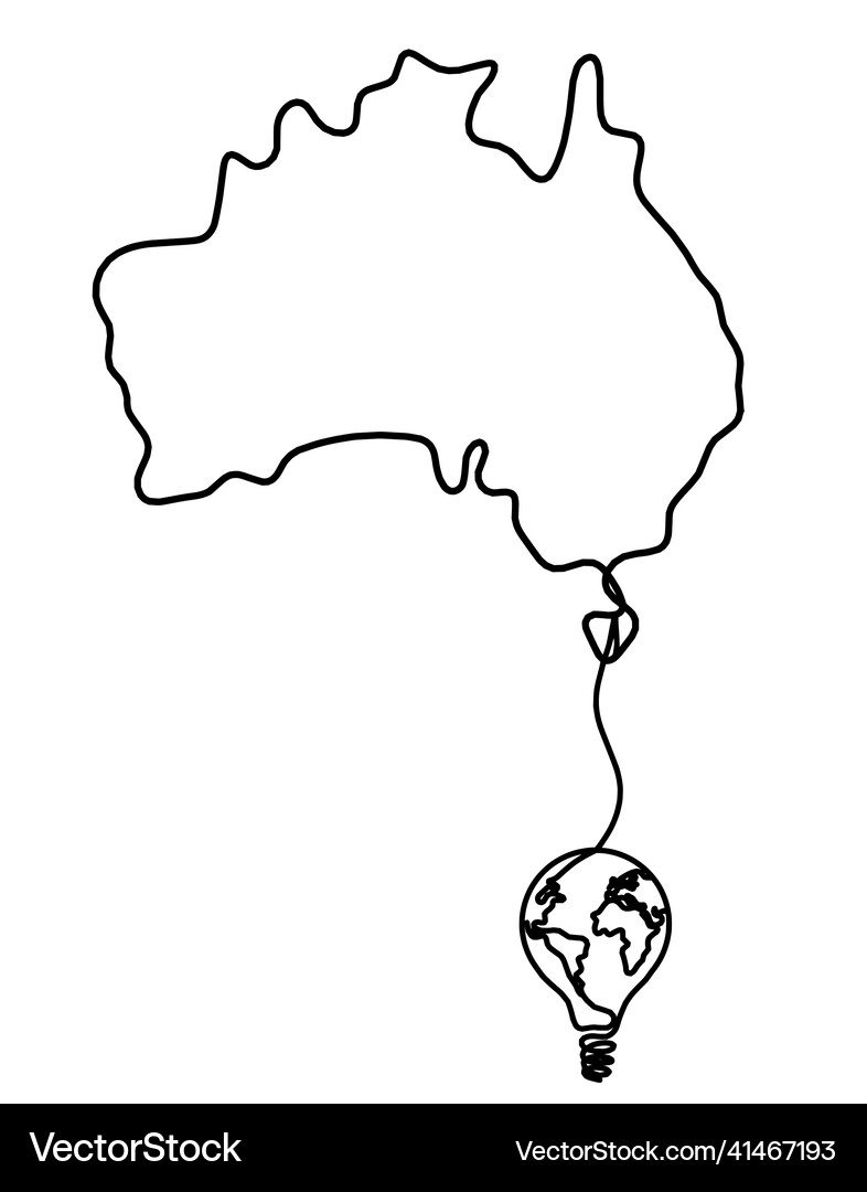 Map of australia with globe lightbulb as line Vector Image