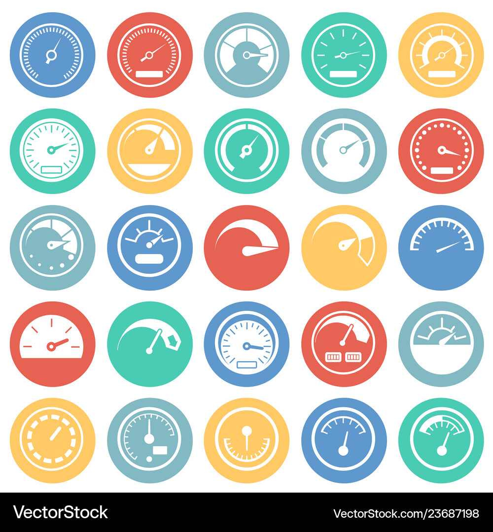 Analog gauge meter on color circles white Vector Image