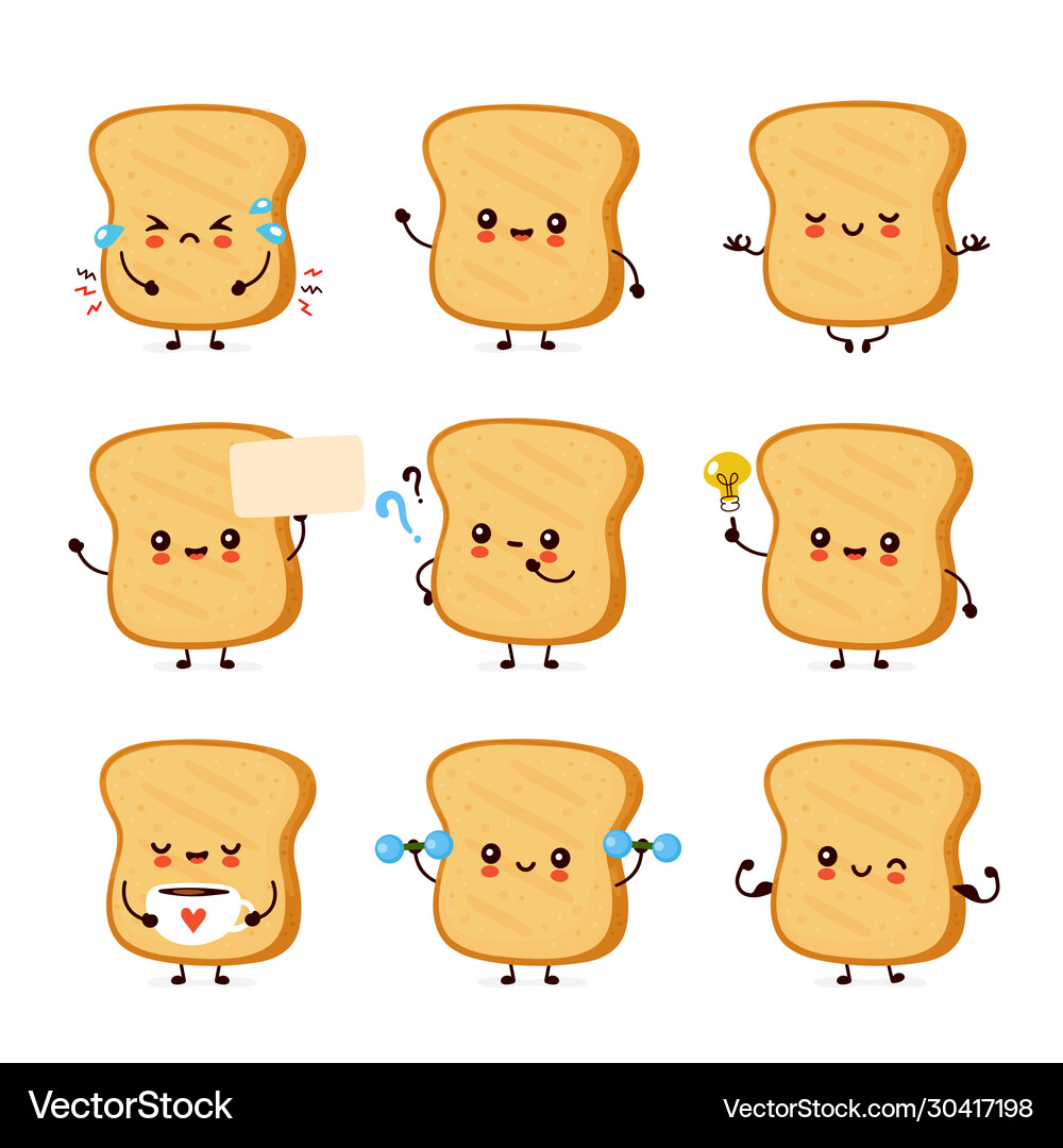 Cute happy funny toast set collection Royalty Free Vector