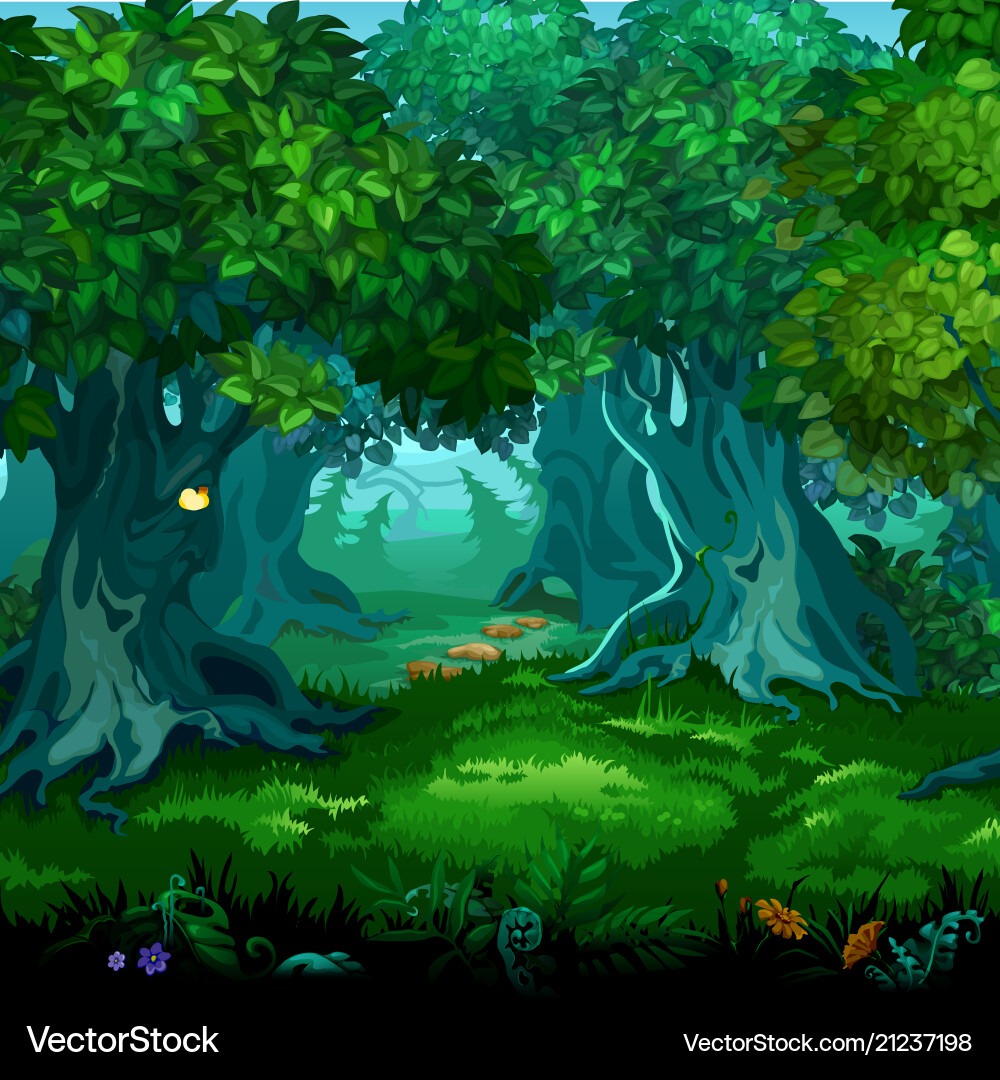 Forest of magic moving trees cartoon Royalty Free Vector