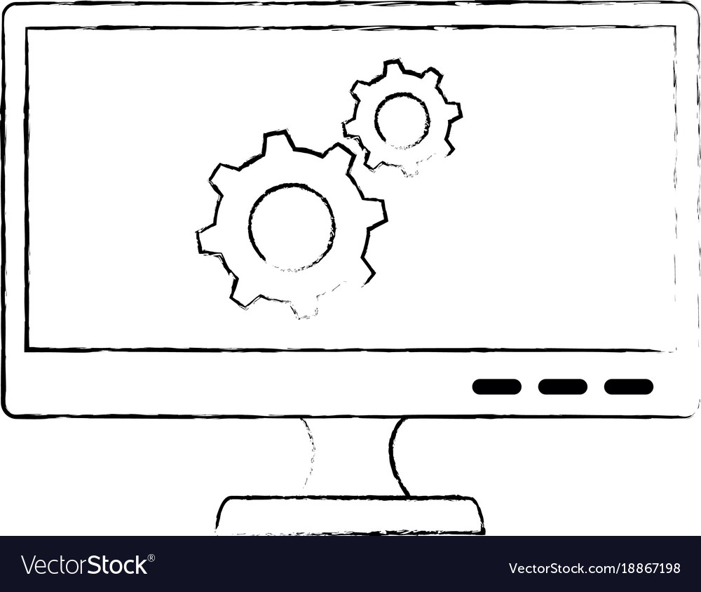 Monitor computer with gears Royalty Free Vector Image