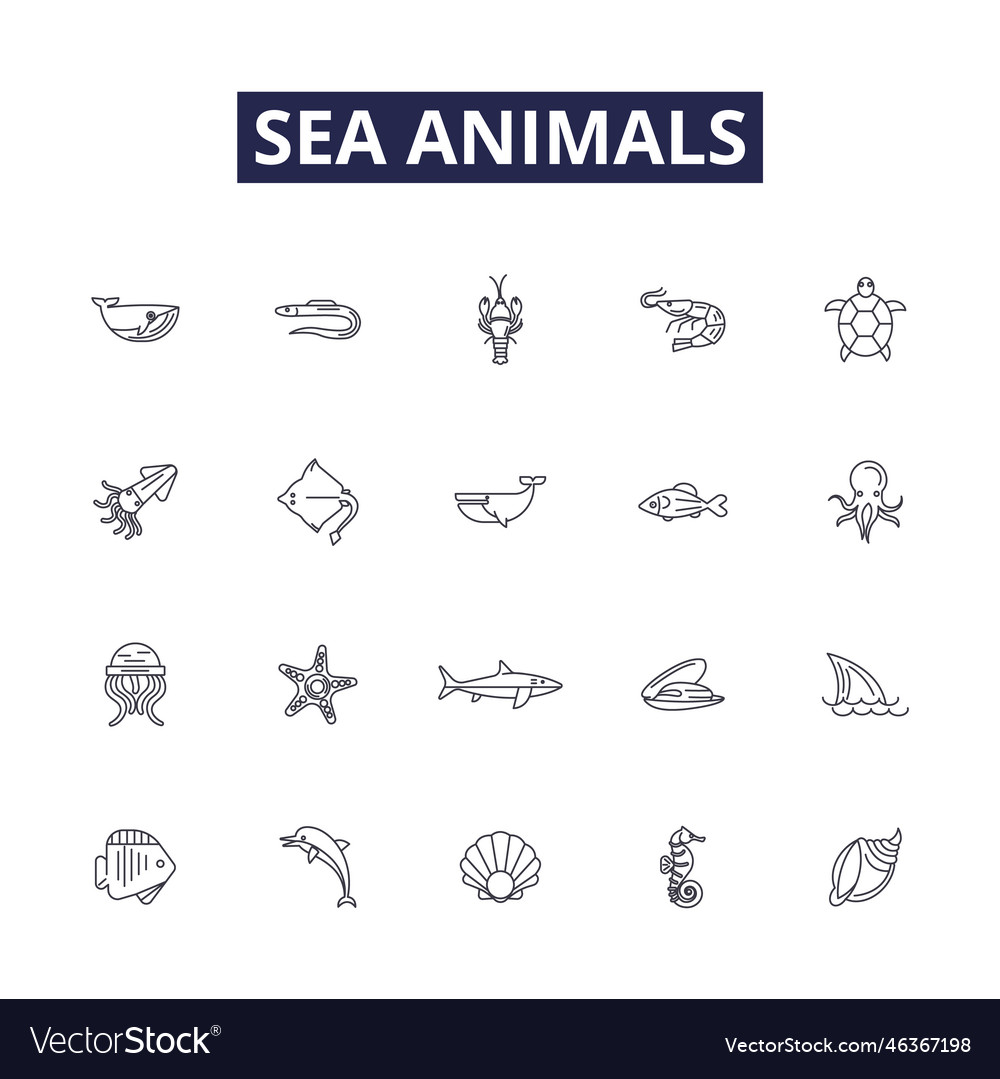 Sea animals line icons and signs sharks Royalty Free Vector Sea animals line icons and signs sharks Royalty Free Vector