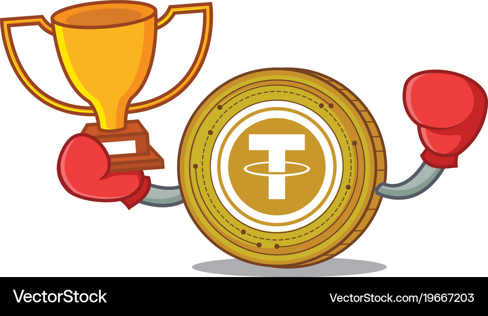 Boxing winner tether coin mascot cartoon Vector Image