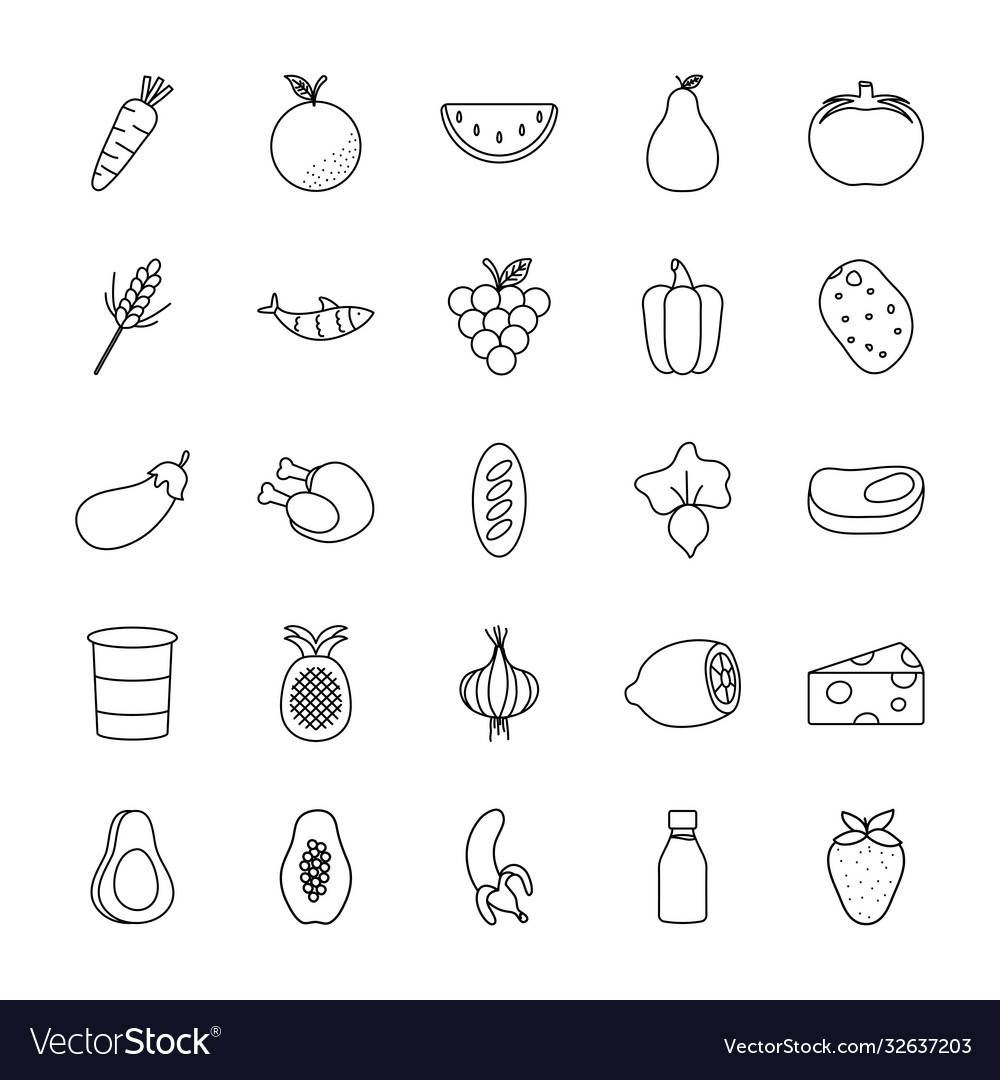Carrot and healthy food icon set line style Vector Image