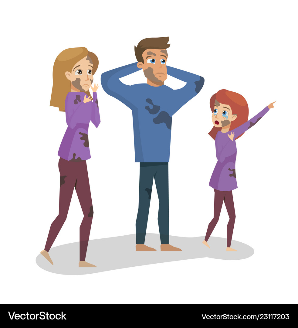 Cartoon family grieved by fire Royalty Free Vector Image